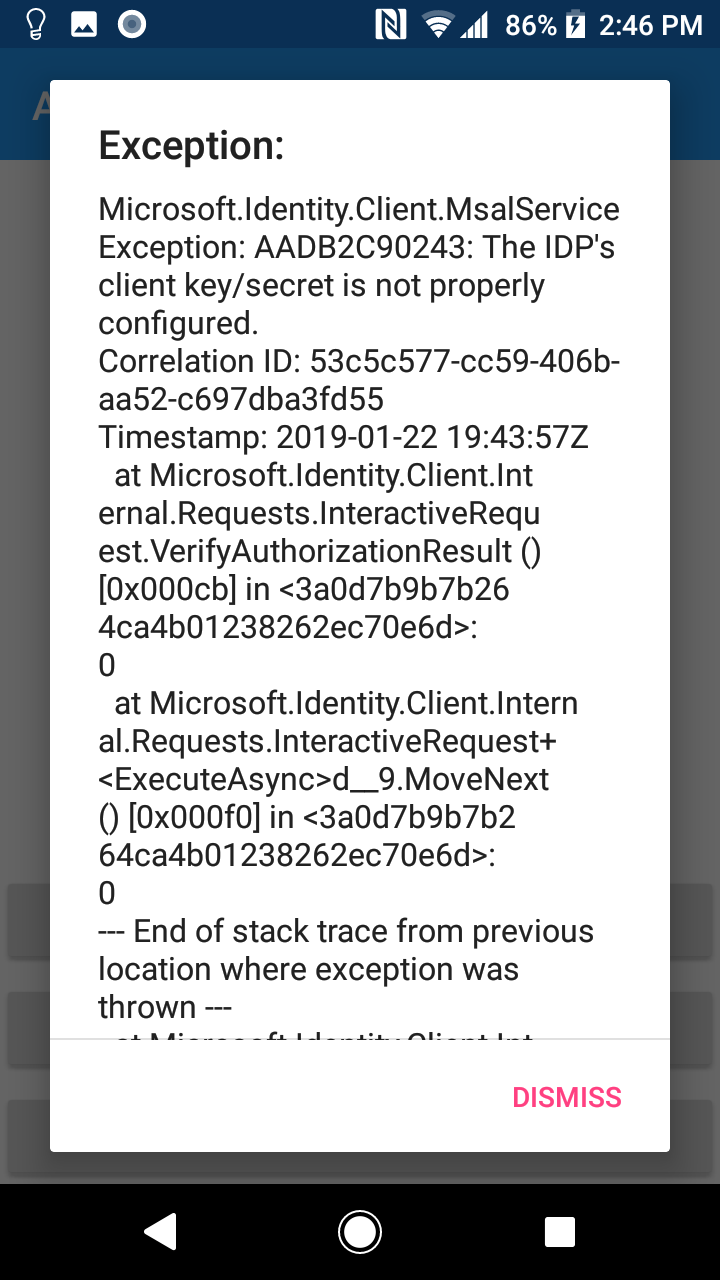 Moving from login.microsoftonline.com to b2clogin.com causes `The IDP client key/secret is not ...