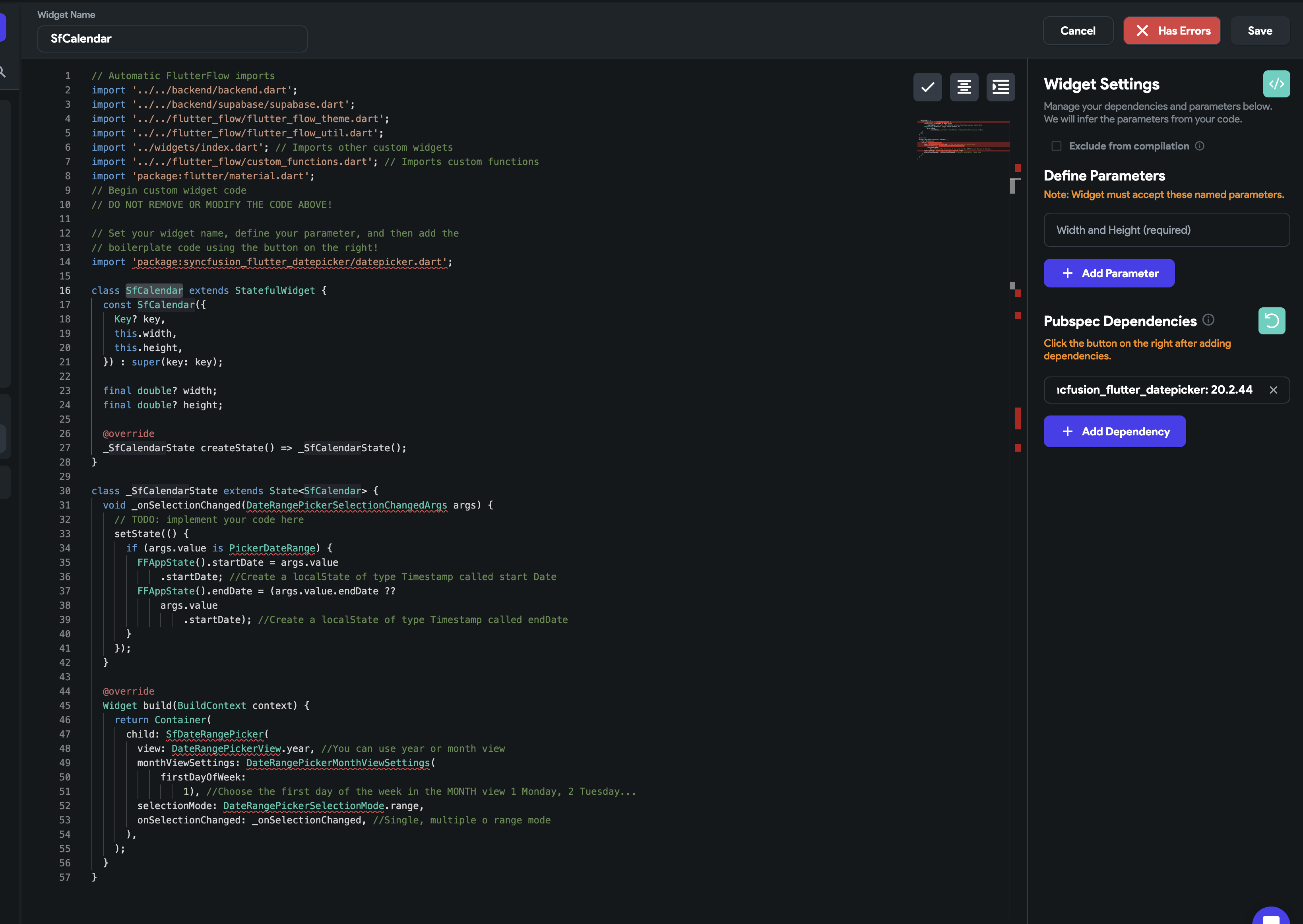 Problem With Custom Widget Sfdaterangepicker · Issue 430 · Flutterflowflutterflow Issues