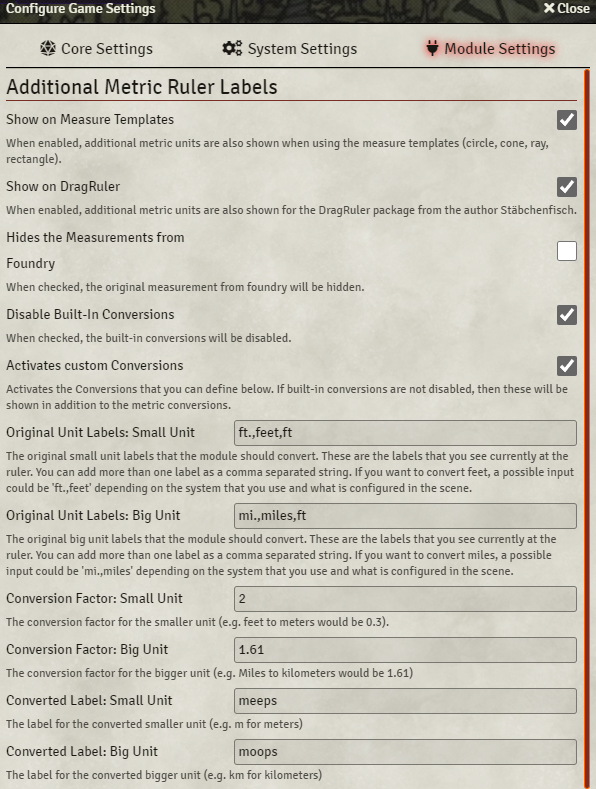 Roger's Additional Metric Ruler Labels | Foundry Virtual Tabletop