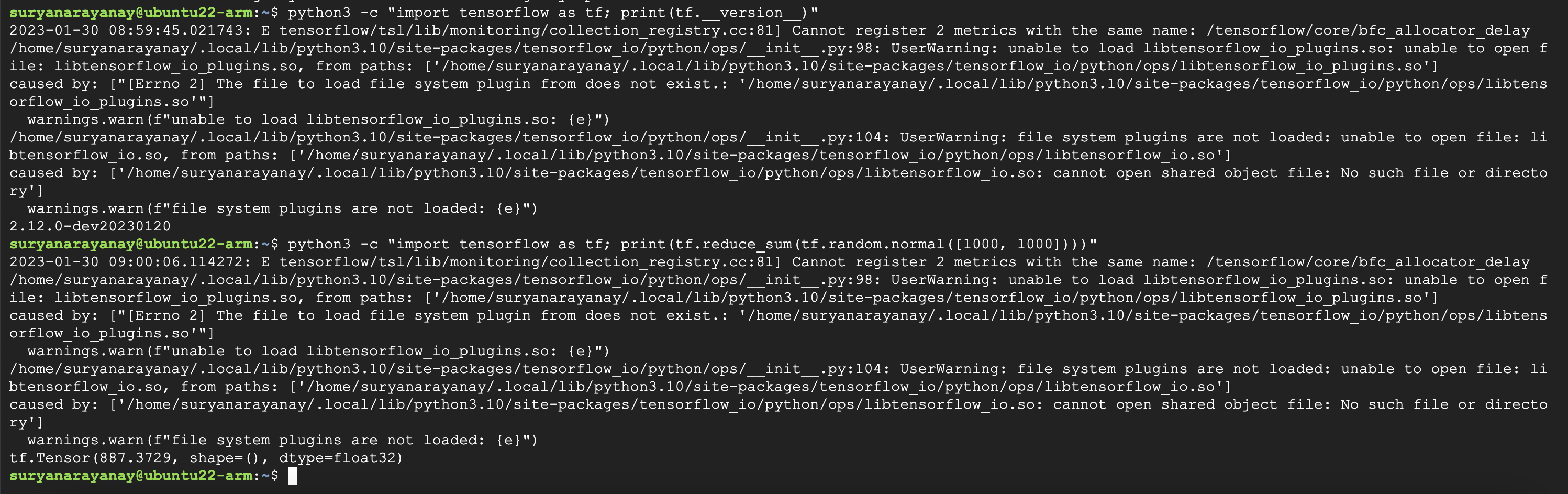 E tensorflow/tsl/lib/monitoring/collection_registry.cc:81] Cannot register 2 metrics with the ...