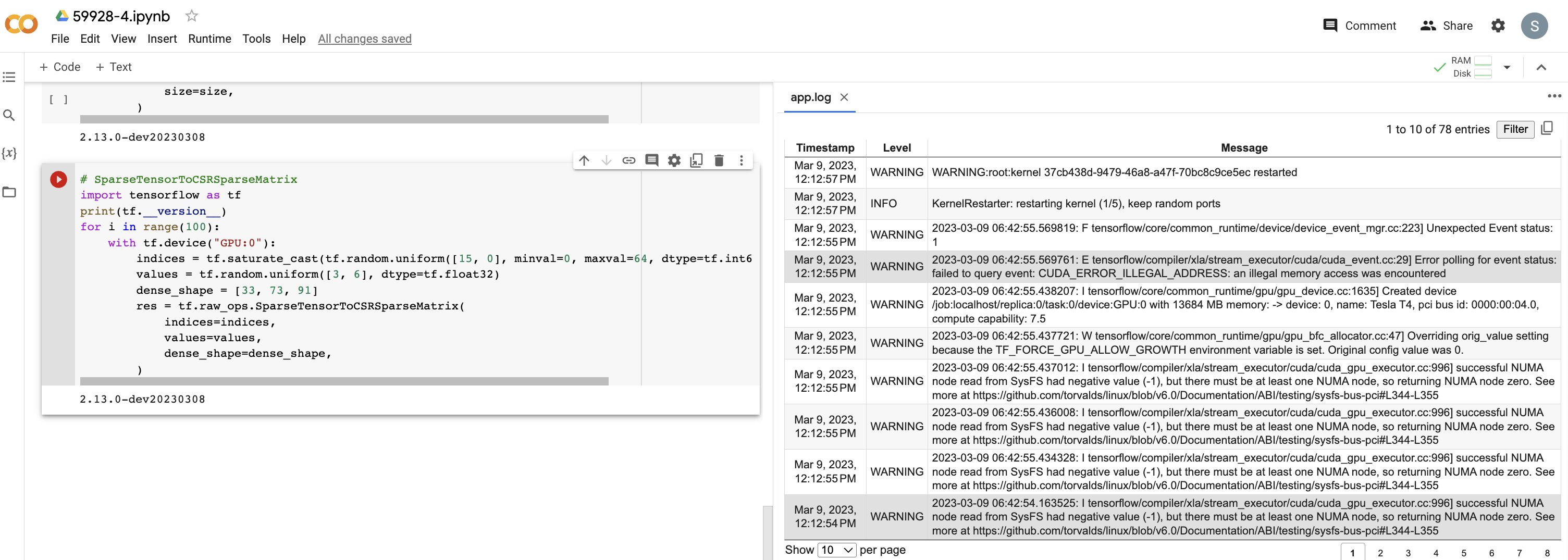 Crash due to CUDA_ERROR_ILLEGAL_ADDRESS can be triggered in SparseReorder ...