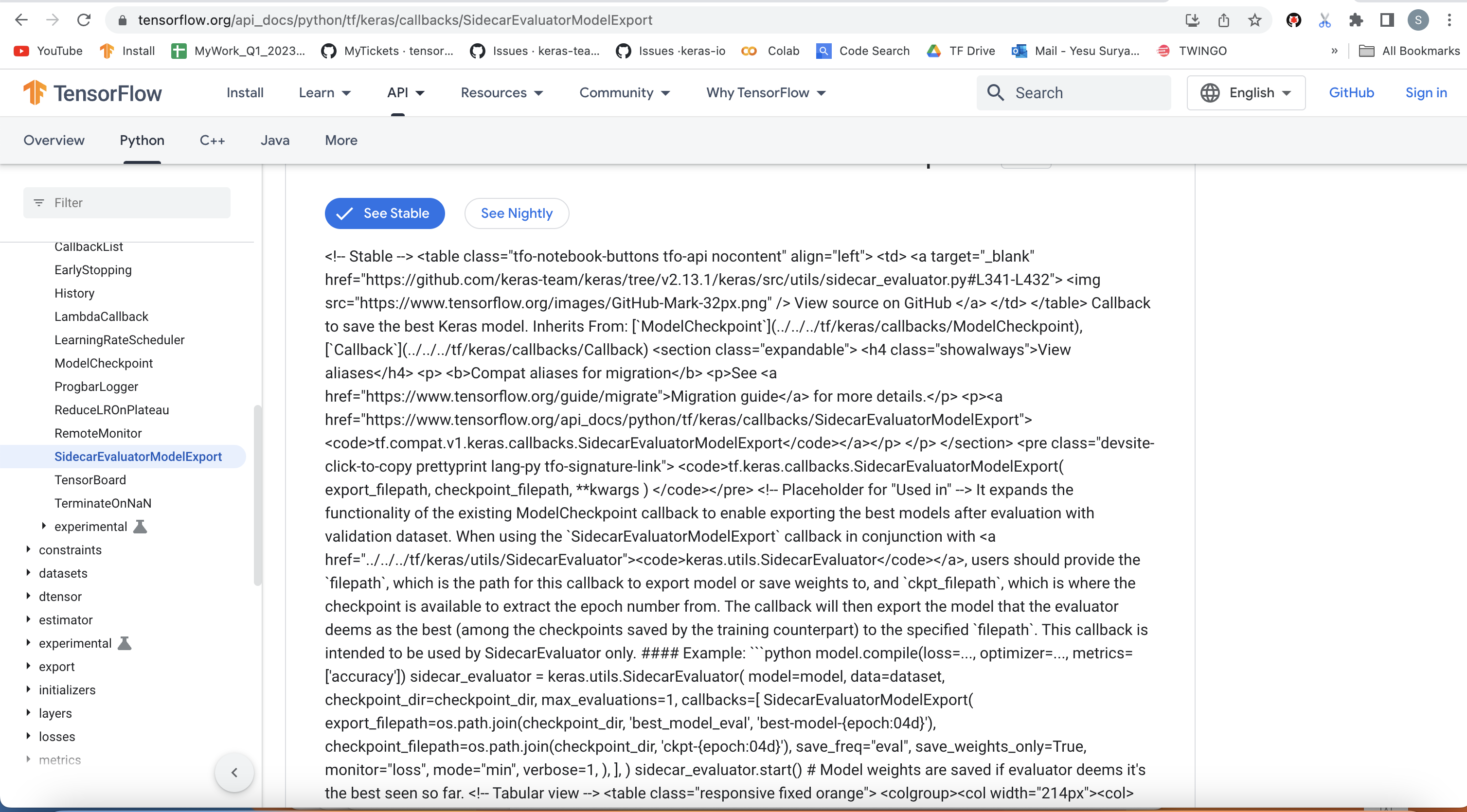 tf.keras.callbacks.SidecarEvaluatorModelExport doc page looks broken. · Issue #61375 ...