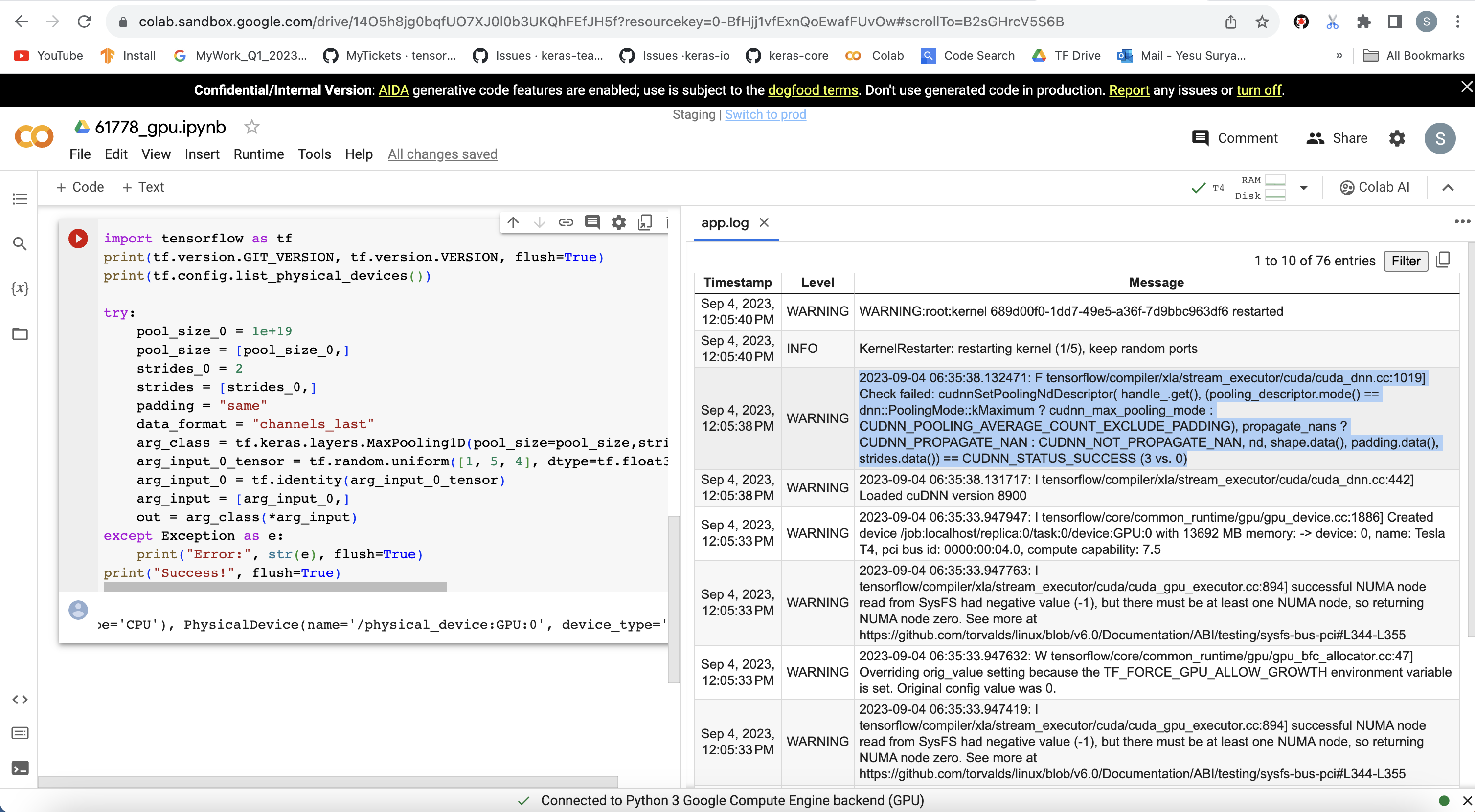 Process Aborted When Running `tfkeraslayersmaxpooling1d` On Gpu With Large `poolsize