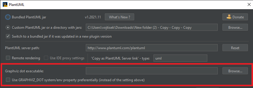 "Graphviz is now included in PlantUML" but plugin does not work without system-installed ...