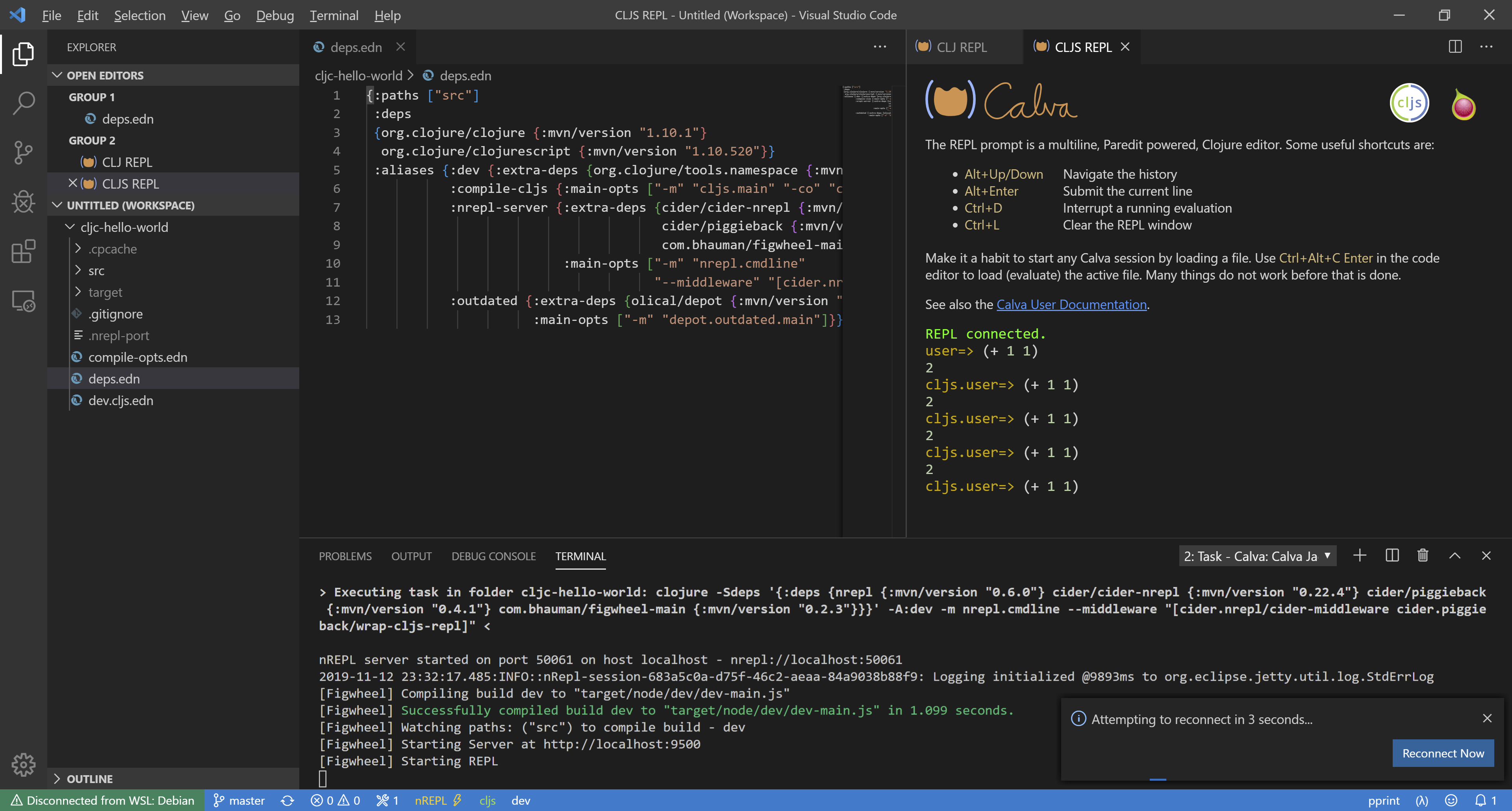 Windows 10 WSL hangs when connecting to nrepl / starting Figwheel Main ...
