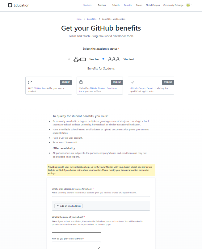 issue preventing me from submitting my github student pack request · community · Discussion ...