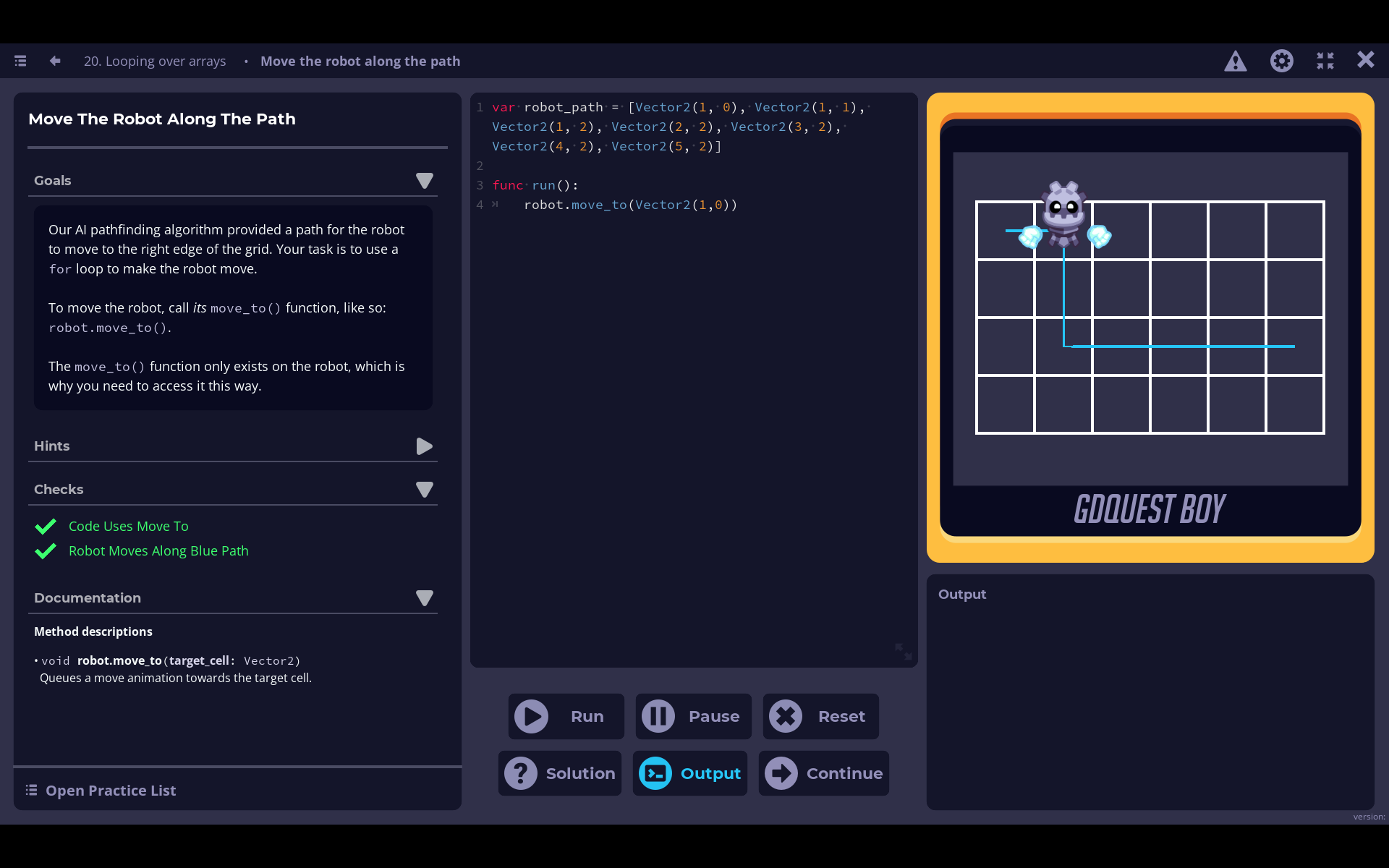 20 Looping Over Arrays Move Robot Along Path Practice False Checks