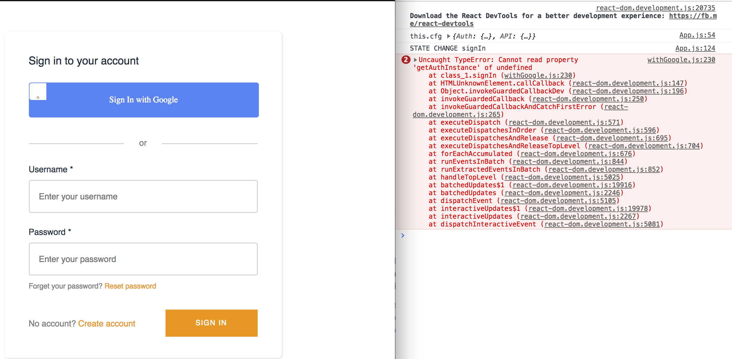 Authenticator federated identity login (google) causes TypeError exception after first login ...