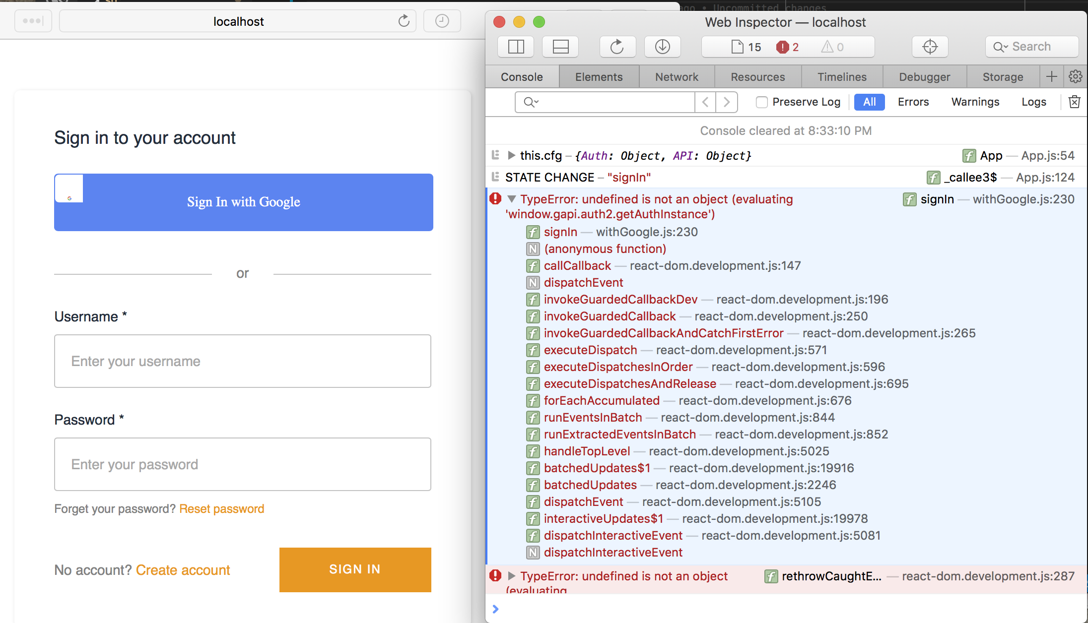 Authenticator federated identity login (google) causes TypeError exception after first login ...