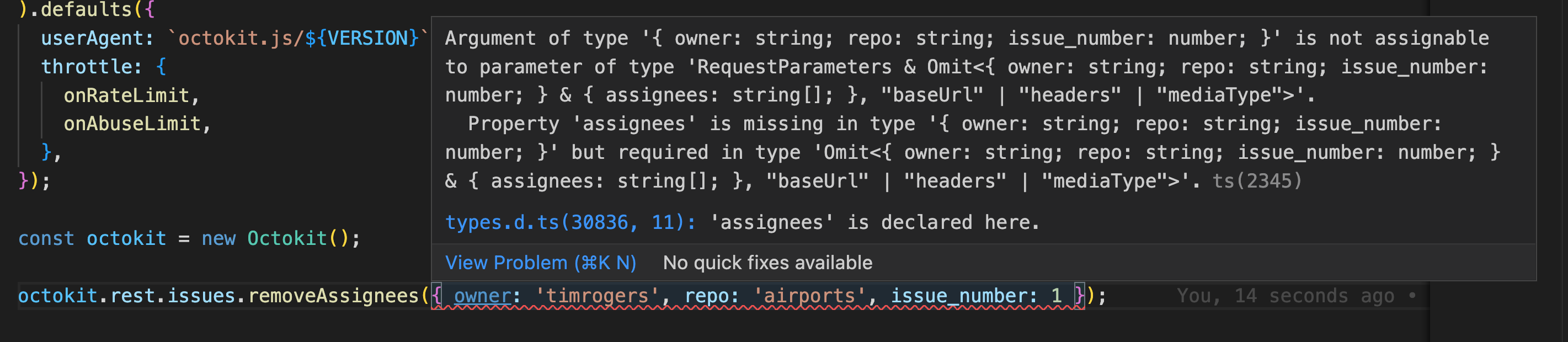 Removeassignees Fails When Not Providing Optional Assignees Parameter · Issue 2221 · Octokit