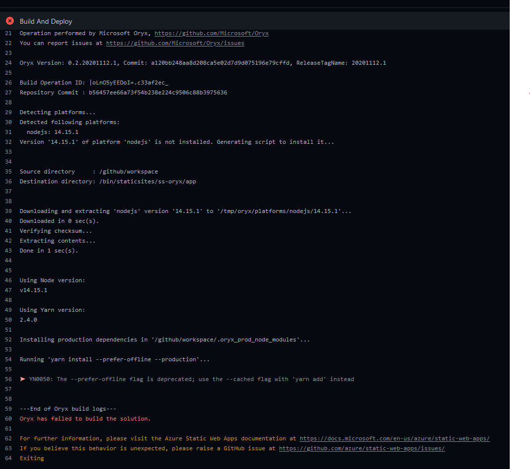 Yarn 2 error building - The --prefer-offline flag is deprecated · Issue #287 · Azure/static-web ...