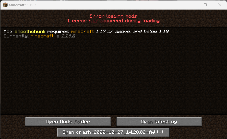 smoothchunk says requires mc 1.19 when the game is 1.19.2 [BETTER MC ...