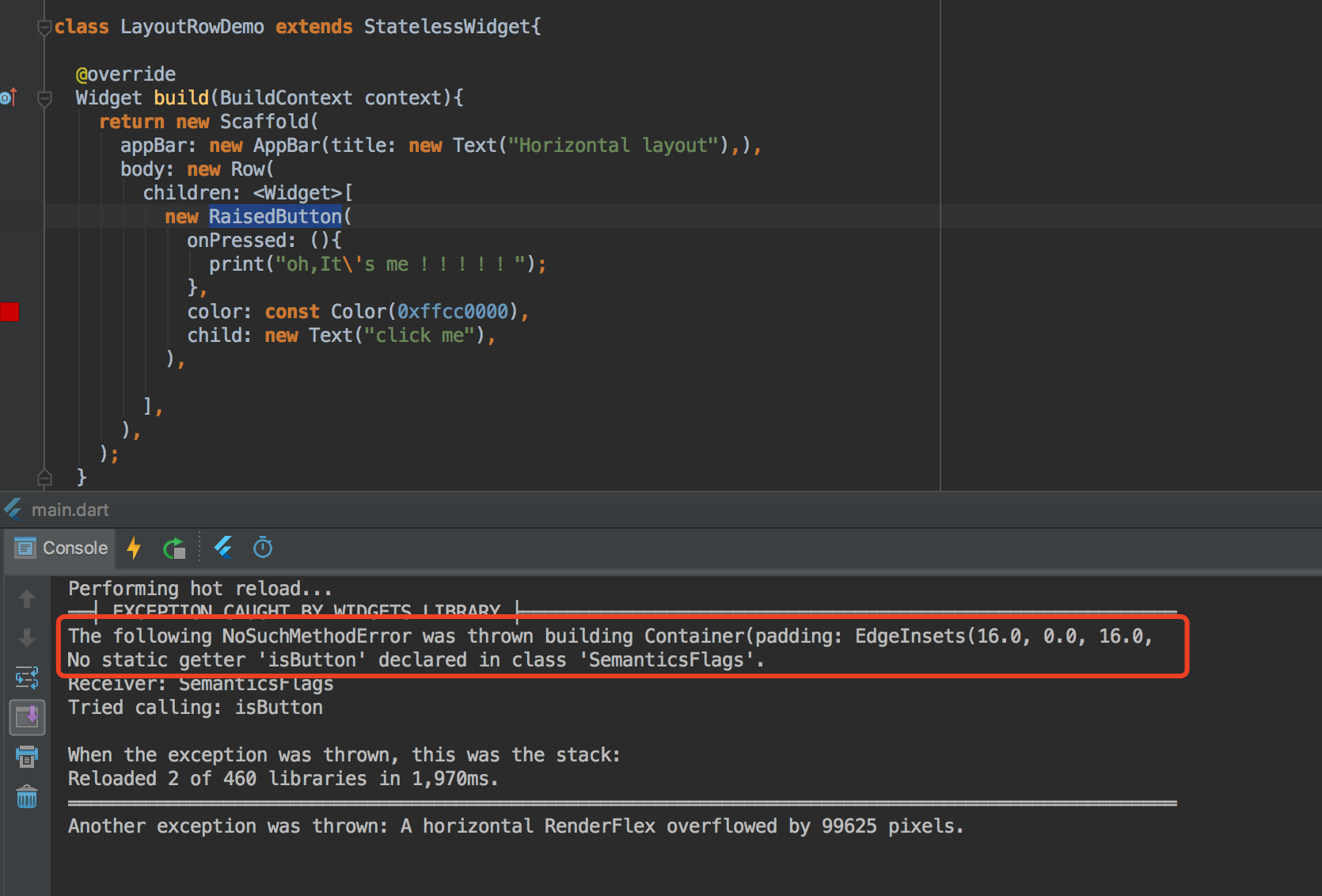 Raisedbutton Controle Does Not Work In New Row · Issue 12844 · Flutterflutter · Github 