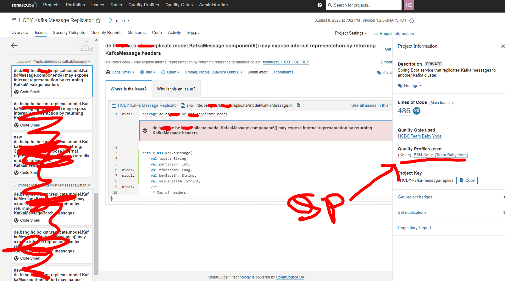 SonarQube Project showing an issue from a Java findbugs rule which is not there in the selected ...