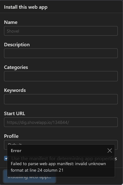 Can't install web app with shovel · Issue #236 · filips123/PWAsForFirefox · GitHub
