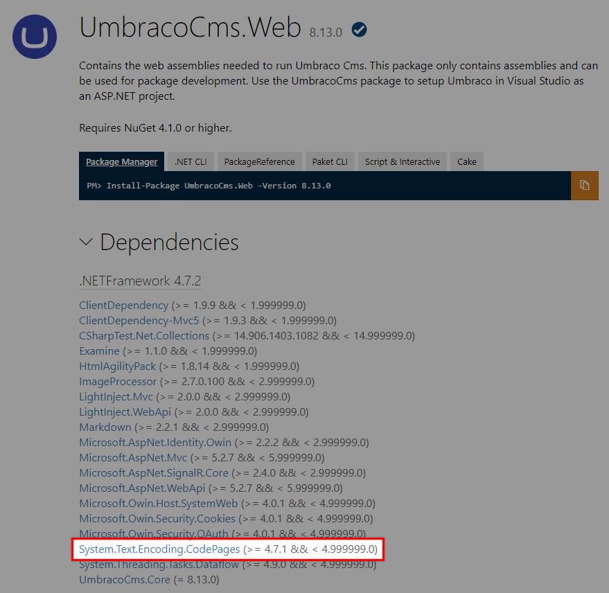 Version conflict on NuGet with the latest (8.13.0) and System.Text ...
