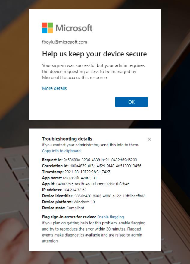 az login fails from Linux: Your sign-in was successful but your admin requires the device ...