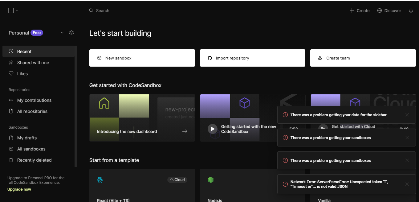 Unable To Get The Sandbox · Issue 7611 · Codesandboxcodesandbox Client · Github