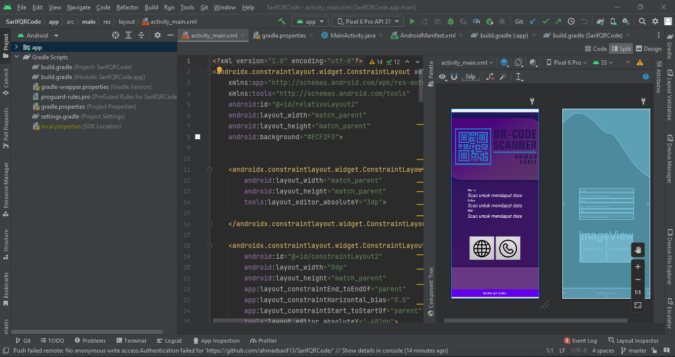GitHub - ahmadsarif13/SarifQRCode: example of a QR-Code Scanner project ...