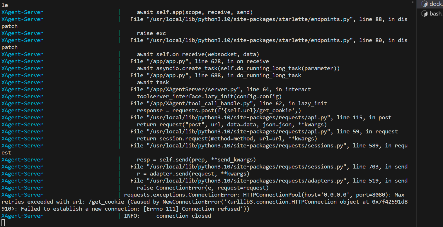 sock Failed to establish a new connection on XAgent-Server · Issue #85 · OpenBMB/XAgent · GitHub