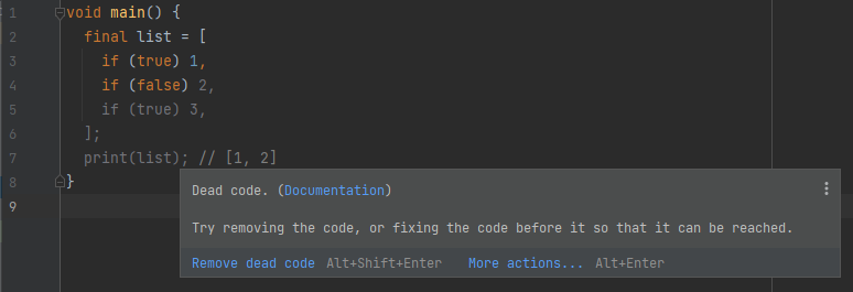 Too much code is marked dead when using dead if-statement in collection ...