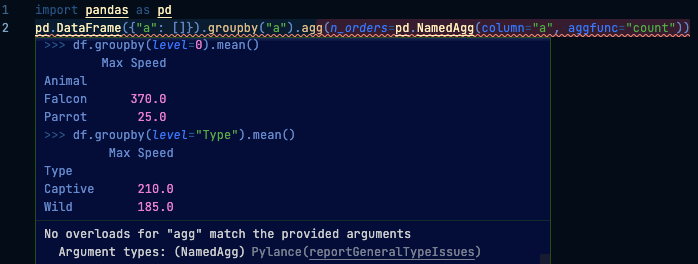 pd.NamedAgg has incorrect signature · Issue #2080 · microsoft/pylance-release · GitHub