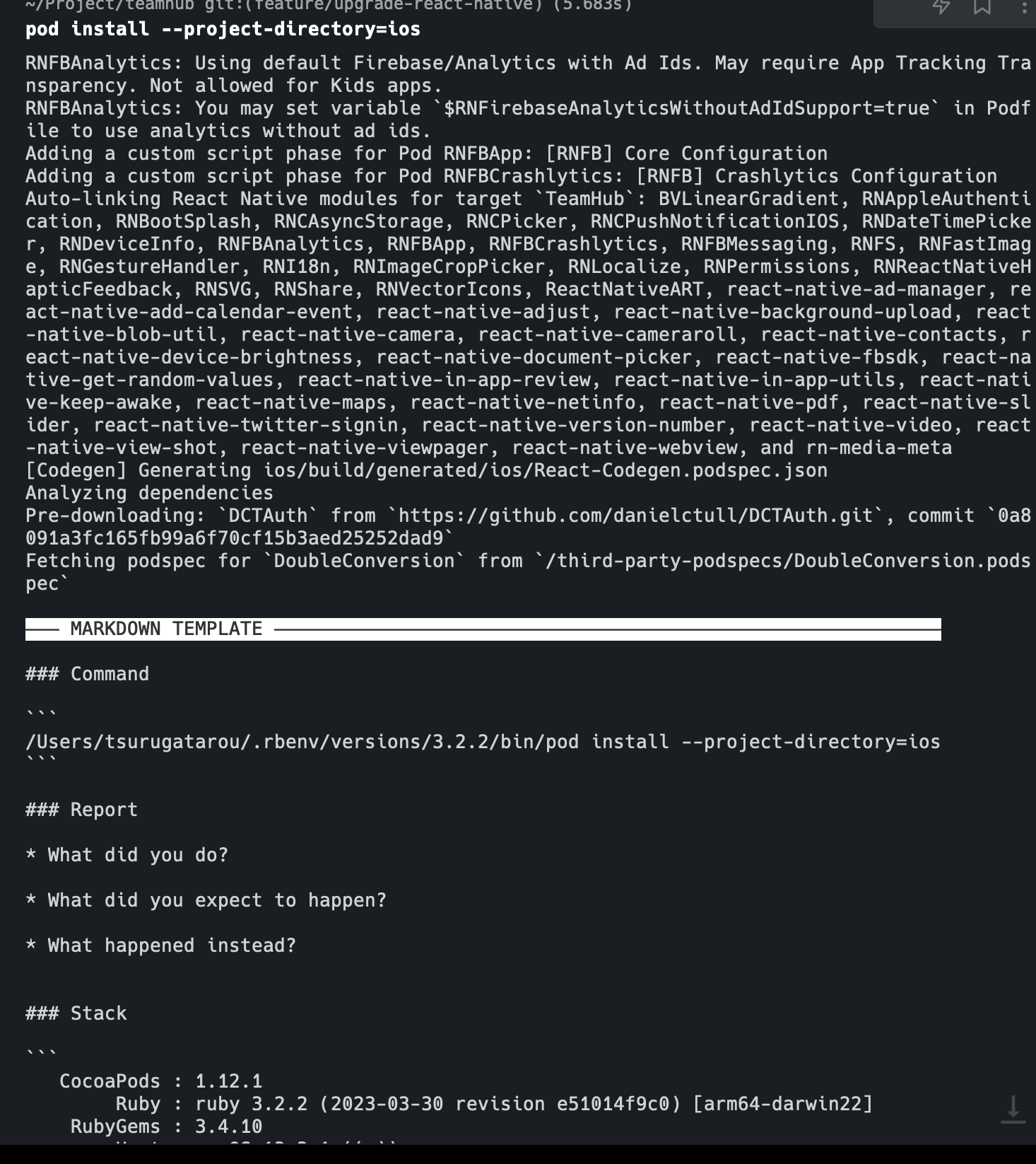 Uri Badurierror Relative Uri Third Party Podspecs Doubleconversion Podspec In Pod Install
