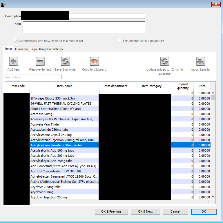 Not all Master list items seems to be included or visible/reachable on internal order or in the ...
