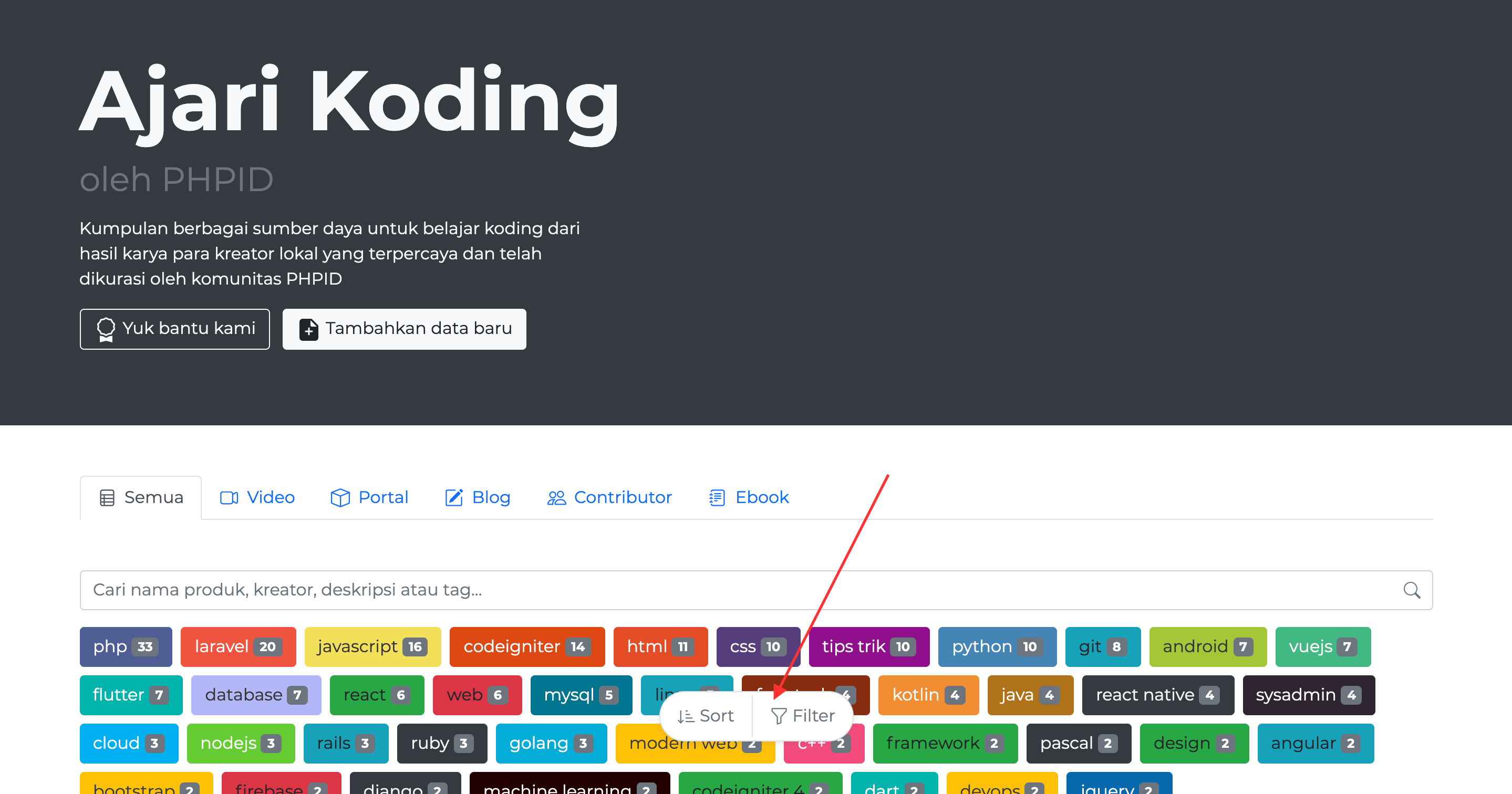 Bug - Menu Sort dan Filter tetap muncul di komputer · Issue #72 · phpid-jakarta/ajari-koding ...