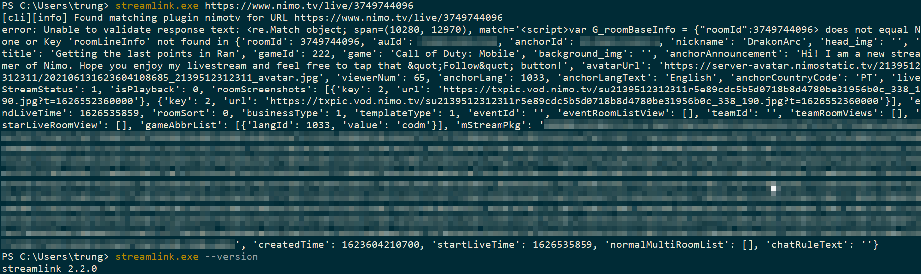 plugins.nimotv: Unable to validate response text · Issue #3875 · streamlink/streamlink · GitHub