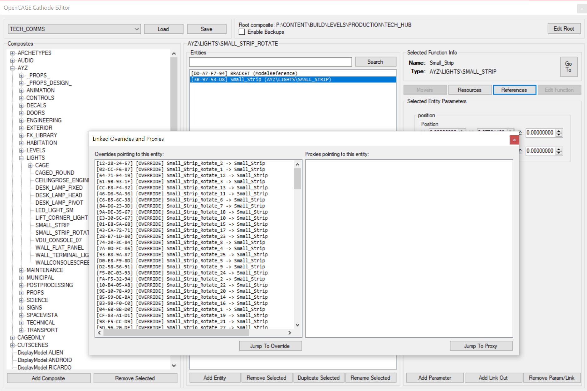 Suggestion only: Button that opens a window showing the overrides and proxies that use the ...