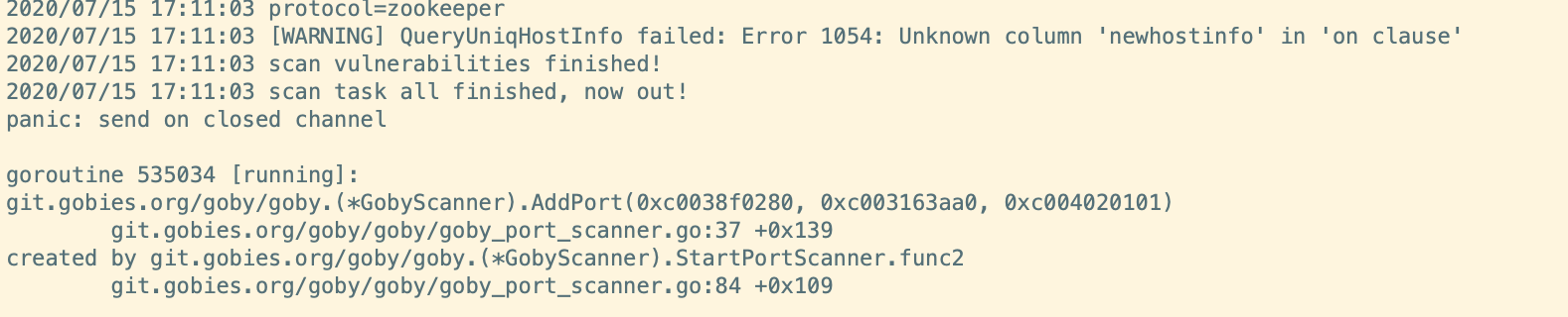 panic异常意外结束进程，稳定触发。 · Issue #78 · gobysec/Goby · GitHub