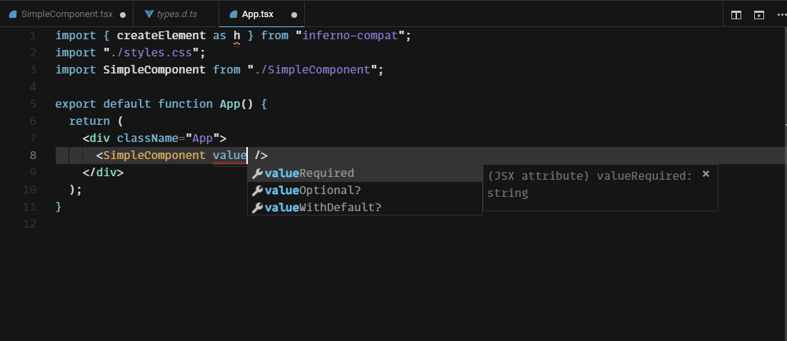 Inferno with TypeScript ignores `defaultProps` in JSX · Issue #1536 ...