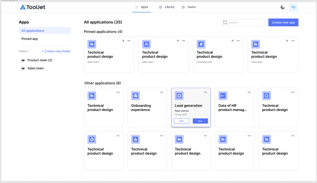 Ability to search apps on dashboard · Issue #1567 · ToolJet/ToolJet ...