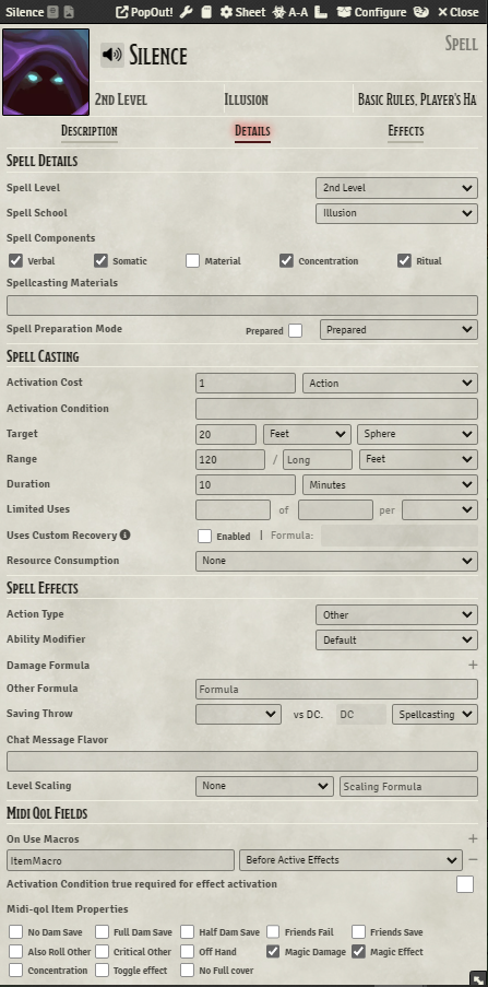 Auto Effects: Spell Silence · Issue #376 · MrPrimate/ddb-importer · GitHub