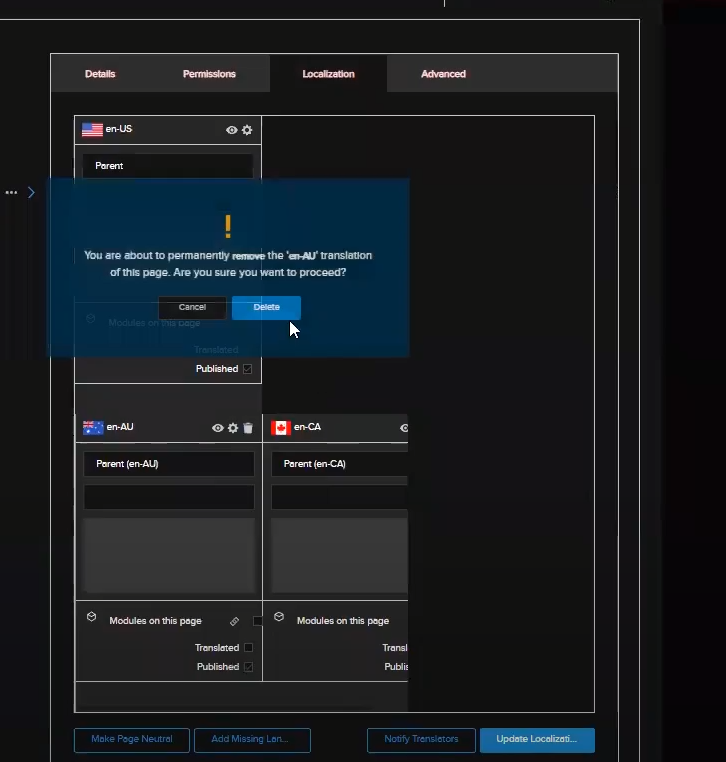'Add Missing Languages' for child page fails when parent page only has some languages enabled ...