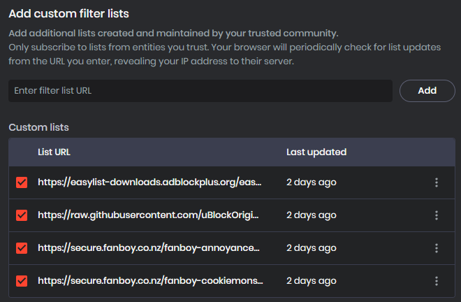 [Adblock] Custom Filter lists don't get updated automatically. · Issue ...