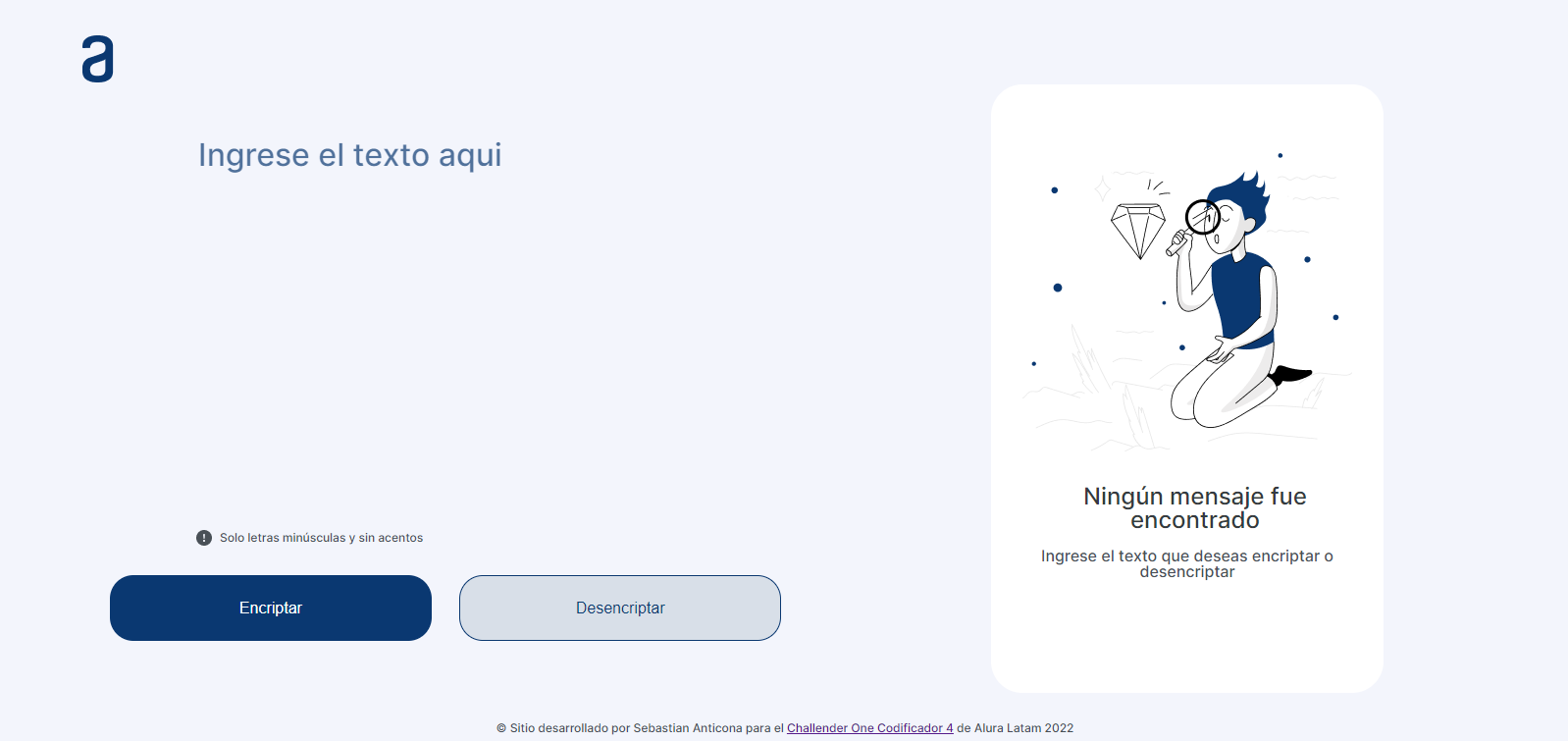 GitHub - SebastianAnticona/Challenger-Oracle-ONE: Desafio de Alura Latam - Encriptador ...