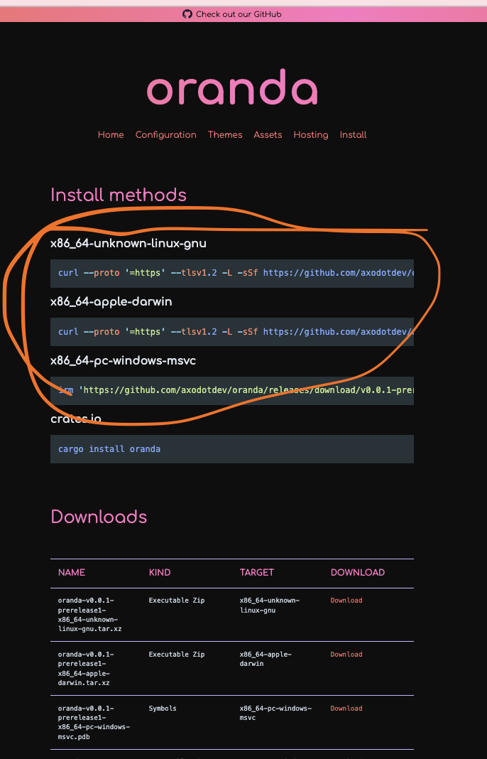 install methods section of "install" page only shows up if package manager key is present, even ...