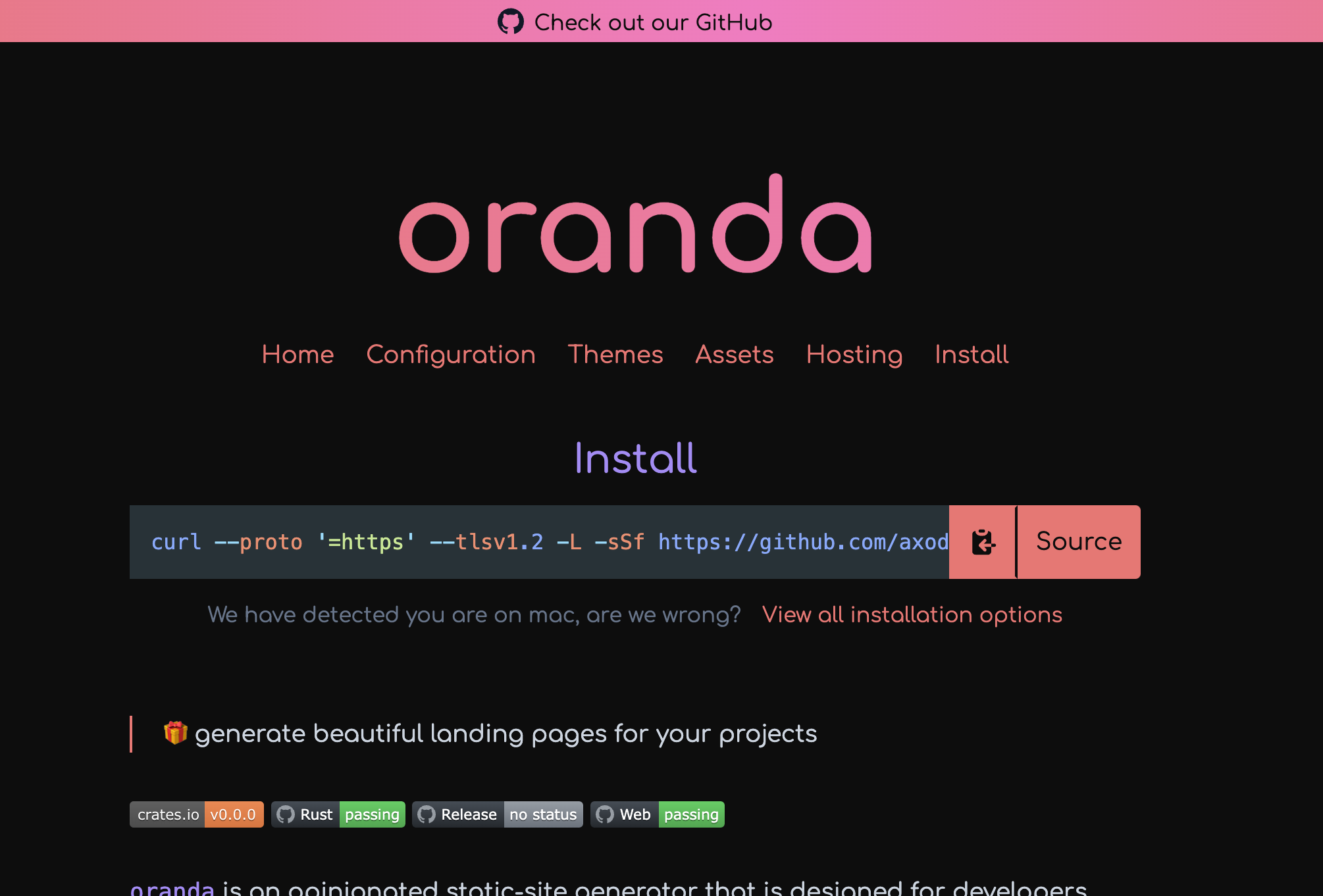 no recommended download for my OS · Issue #167 · axodotdev/oranda · GitHub