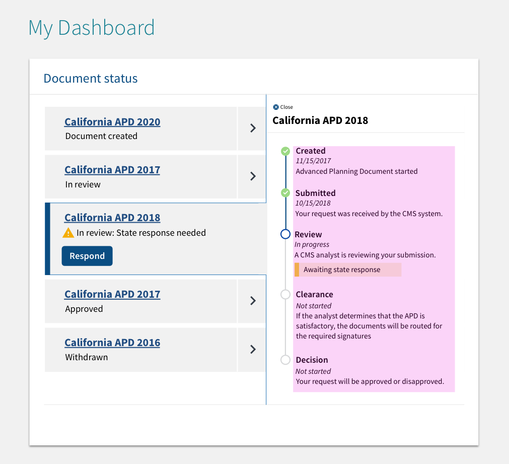 Build expanding panel interaction for Document Status section of the ...