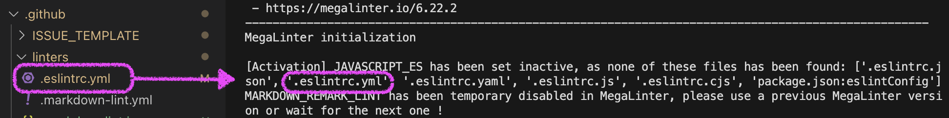 Fix Linter Config File Not Found `githublinterseslintrcyml