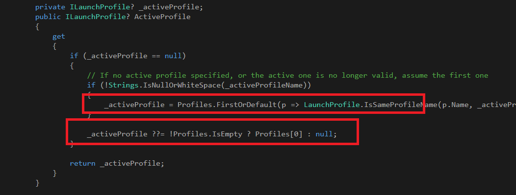 LaunchProfilesDebugLaunchProvider error: There aren't any active launch ...