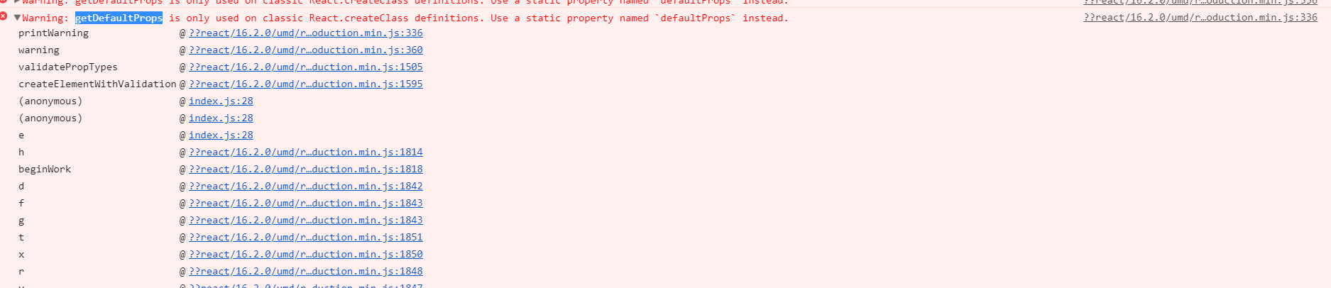 打包后运行build中的代码，react Dom报错，提示 Warning Getdefaultprops Is Only Used On 3672