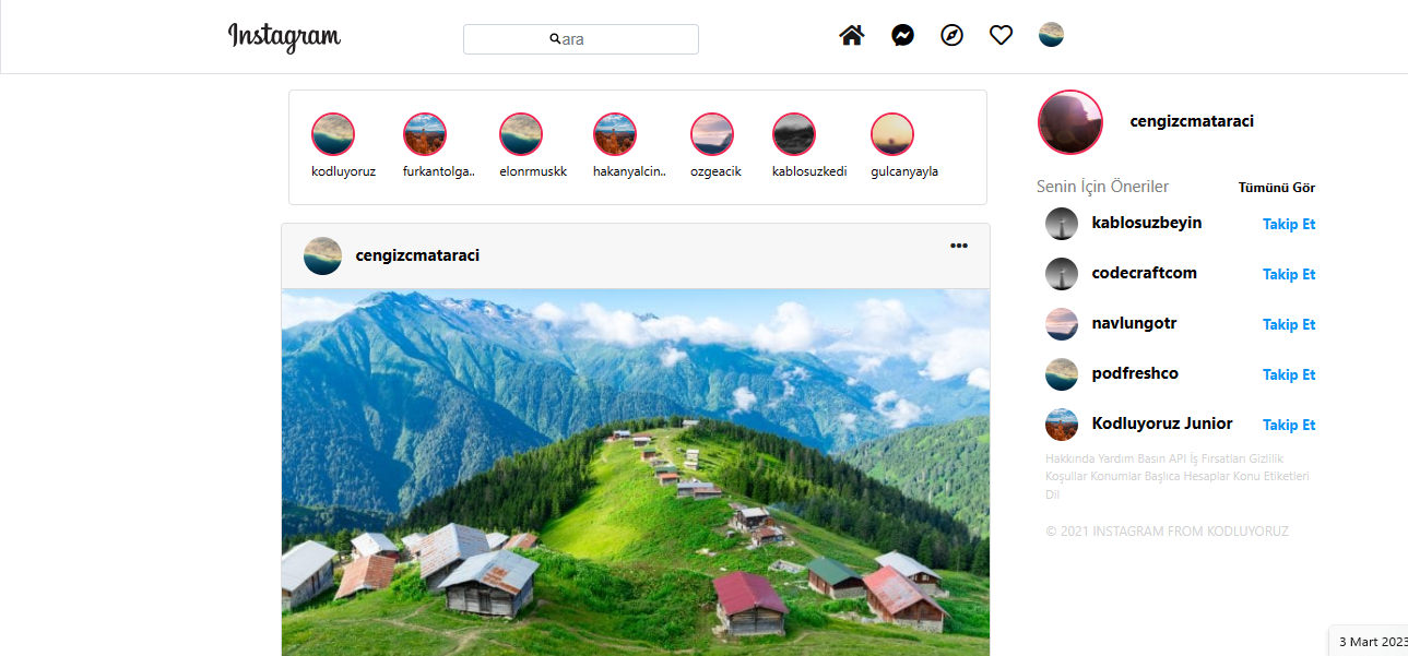 GitHub - elanurimirgi/Instagram-Clone-: İnstagram anasayfasının verilen ...