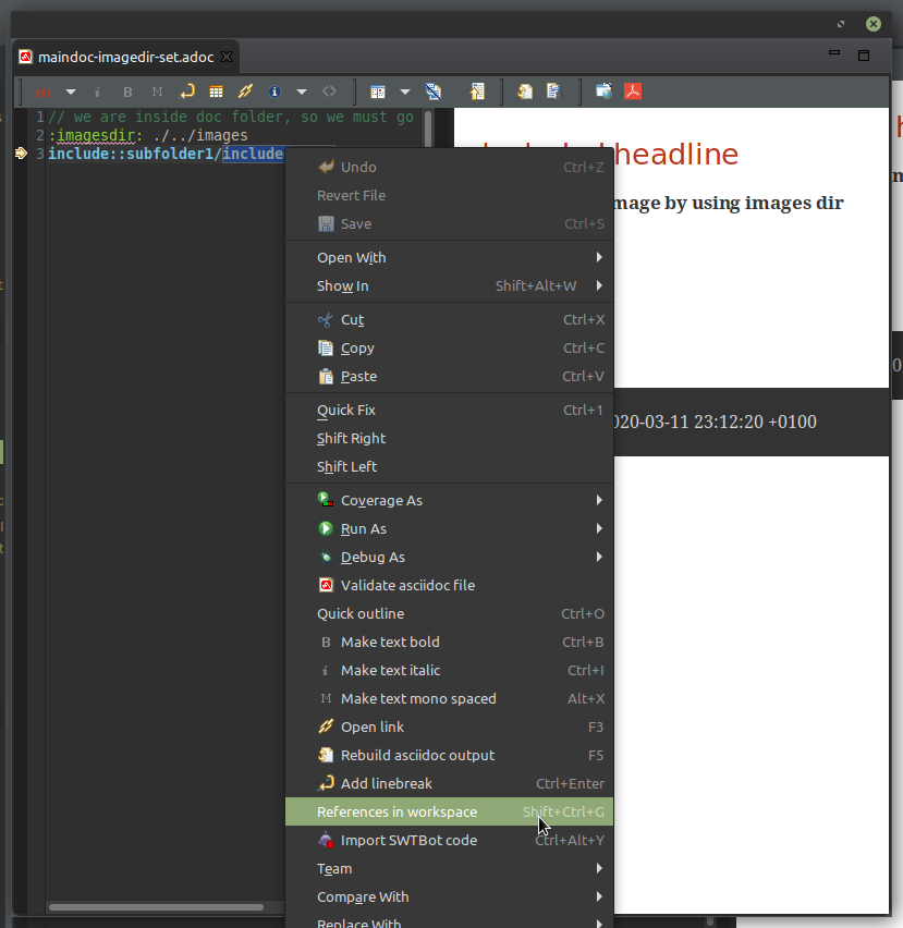 Add "References" action similar to JDT · Issue #262 · de-jcup/eclipse-asciidoctor-editor · GitHub