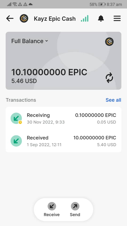 Epic Cash transaction is still "receiving" after a day of the fund being sent to the wallet ...