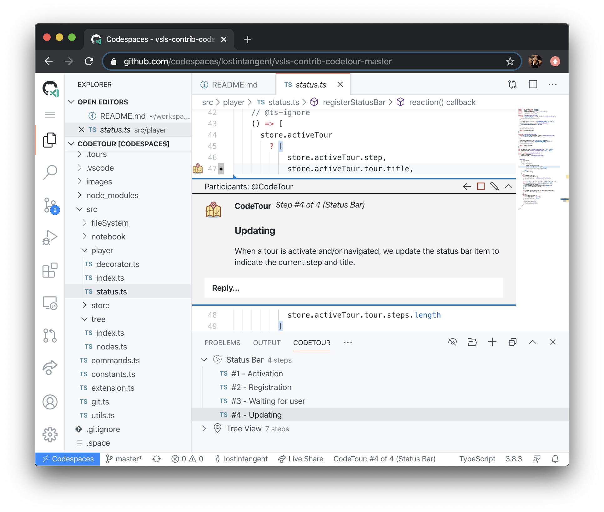 [bug] folder steps don't work properly when codetour panel is outside the file explorer tab ...