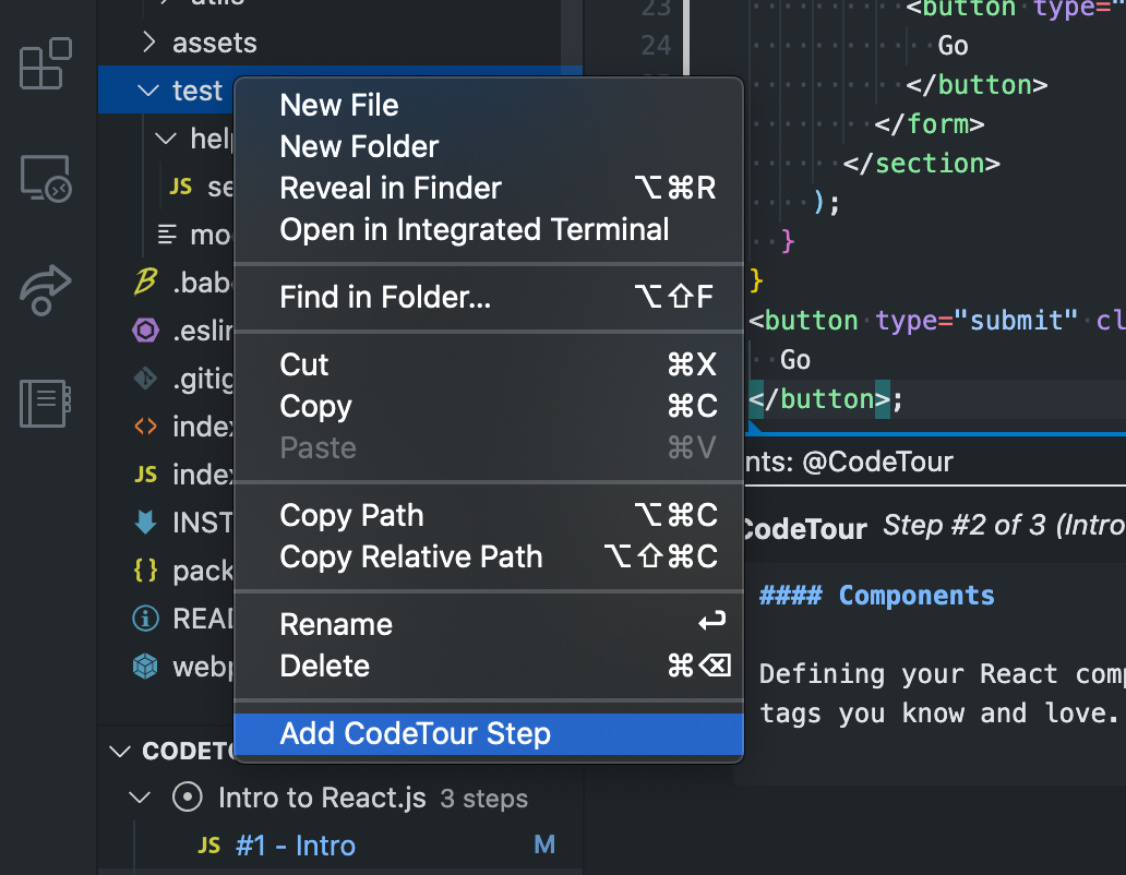 Improve the discoverability of adding directory steps · Issue #101 · microsoft/codetour · GitHub