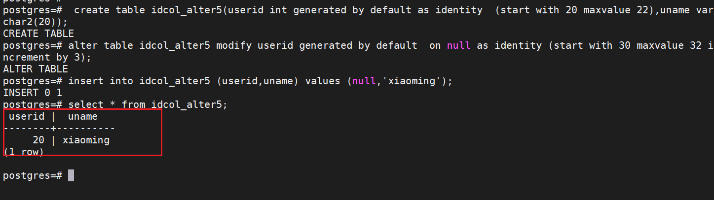 The identity column modifies the clause of the identity column field ...